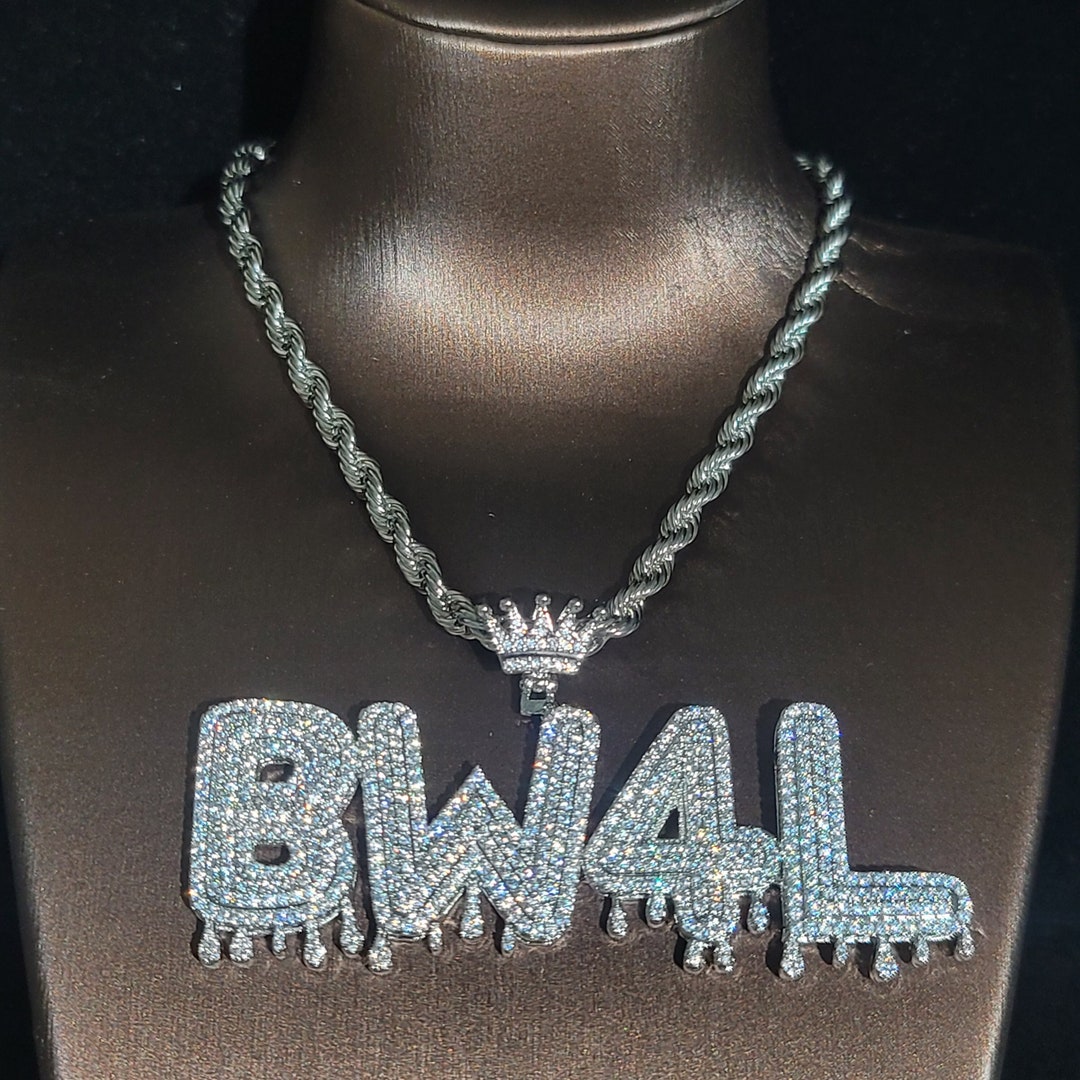 Iced Out Diamond Crown Bubble Letter Necklace - Custom Name Pendant - Etsy