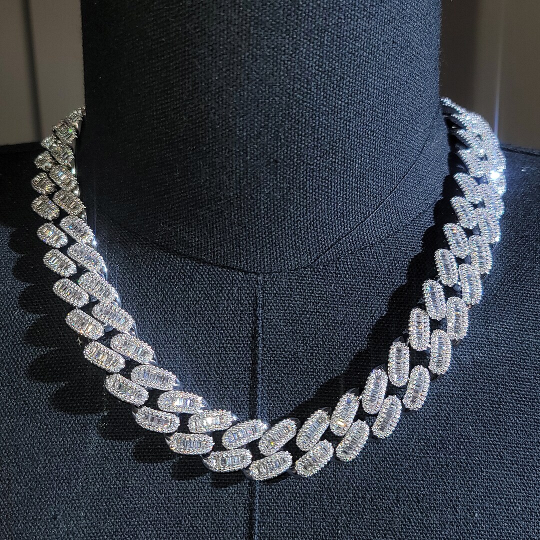 Full Iced Out 15MM Cuban Link Chain,baugette Chain,personalized Hip Hop ...