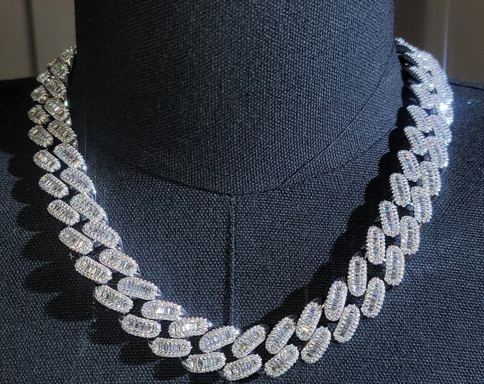 Full Iced Out 15MM Cuban Link Chain,baugette Chain,personalized Hip Hop ...