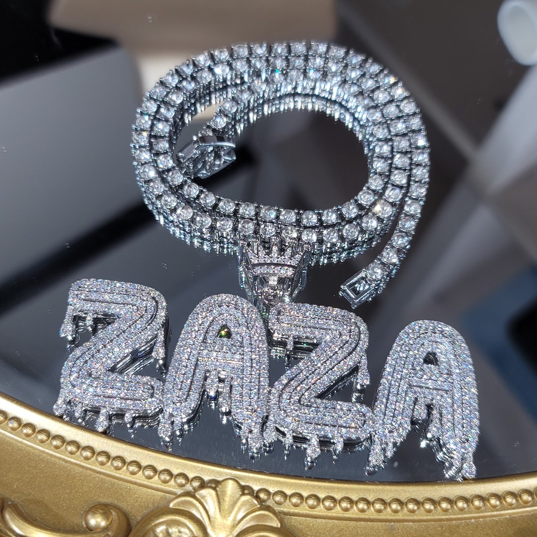 Crown Bail Custom Bubble Letters Necklace With Tennis Chain,icy ...