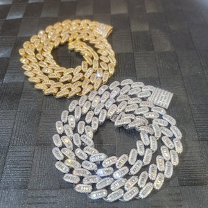 Full Iced Out 15MM Cuban Link Chain,baugette Chain,personalized Hip Hop ...