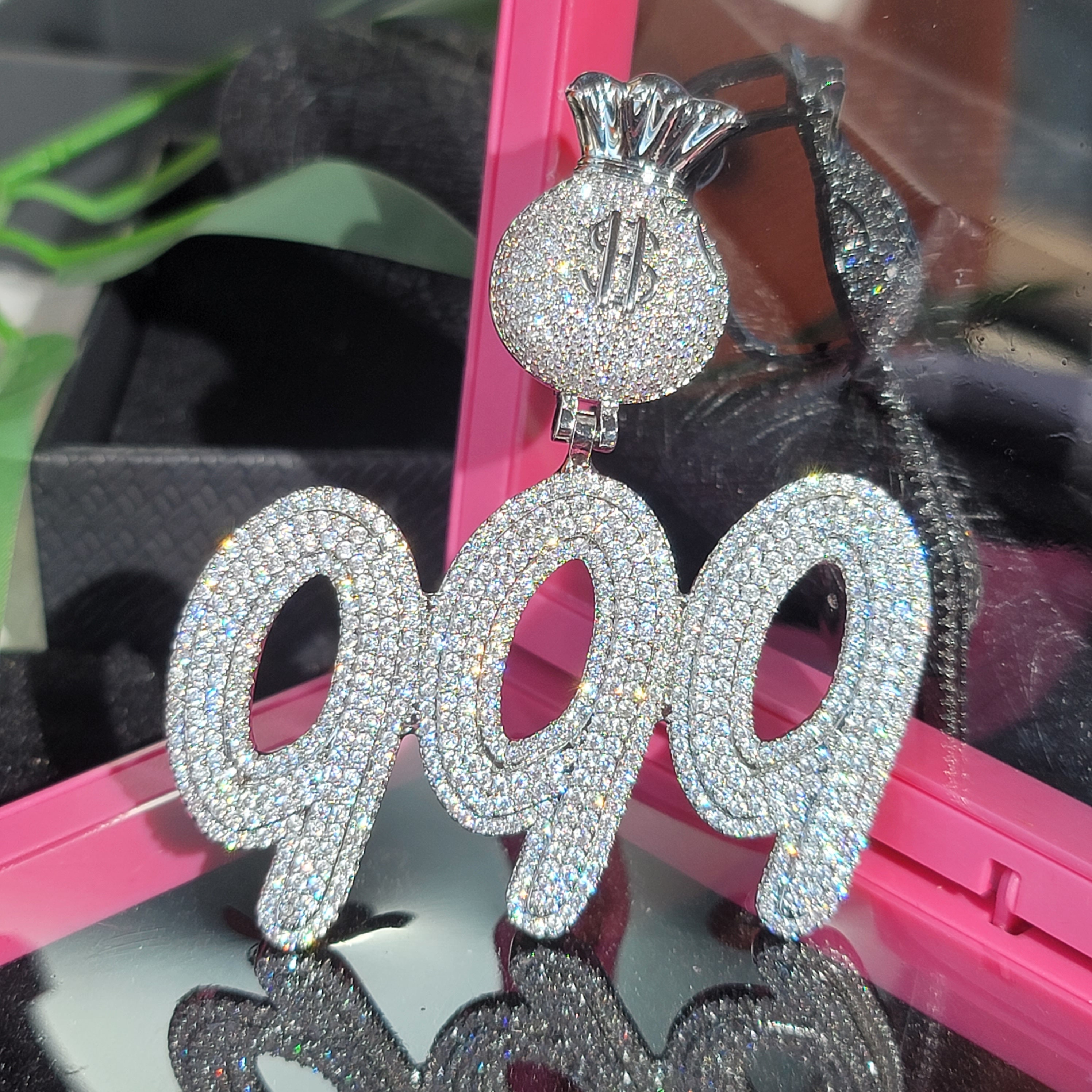 Iced Out Money Bag Personalised Letters Pendant,custom Big Cursive Font ...