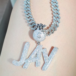 Iced Out Money Bag Personalised Letters Pendant,custom Big Cursive Font ...