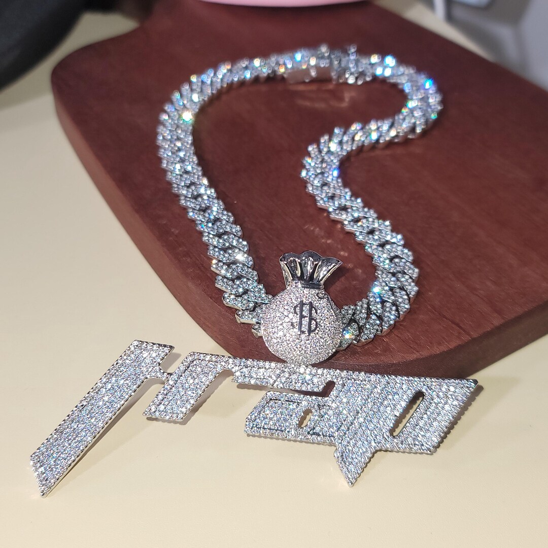 Custom Money Bag Name Necklace Slant Letter Cuban Chain,iced Out ...