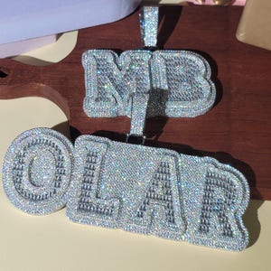 Custom Iced Out Name Pendant: Two-layer Letter Necklace, Baguette Chain ...