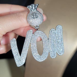 Iced Out Personalized Money Bag Bail Name Pendant,12mm Cuban Chain ...