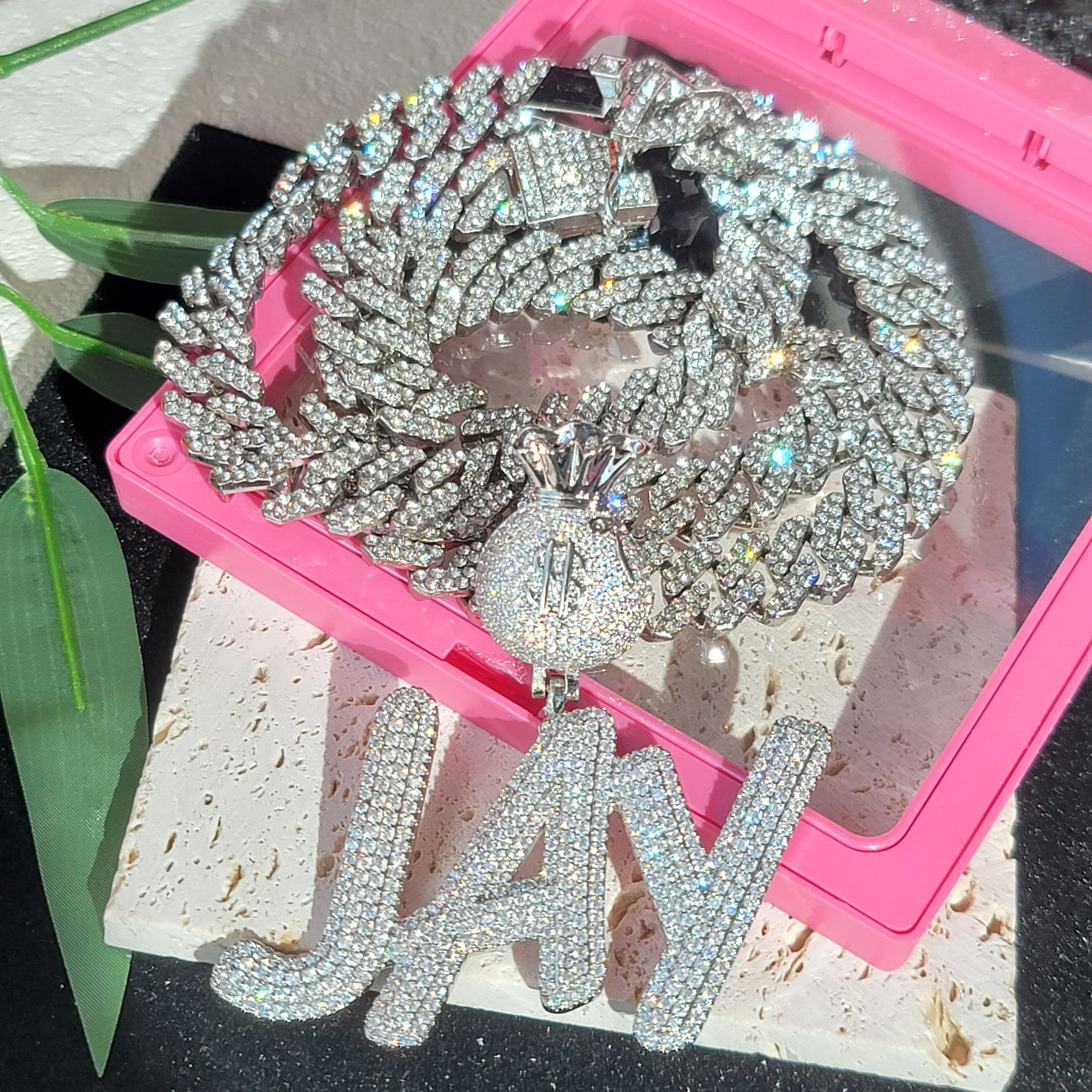 Iced Out Money Bag Personalised Letters Pendant,custom Big Cursive Font ...