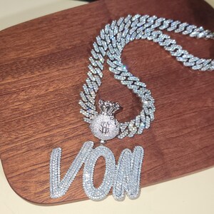 Iced Out Personalized Money Bag Bail Name Pendant,12mm Cuban Chain ...