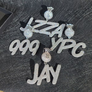 Iced Out Money Bag Personalised Letters Pendant,custom Big Cursive Font ...