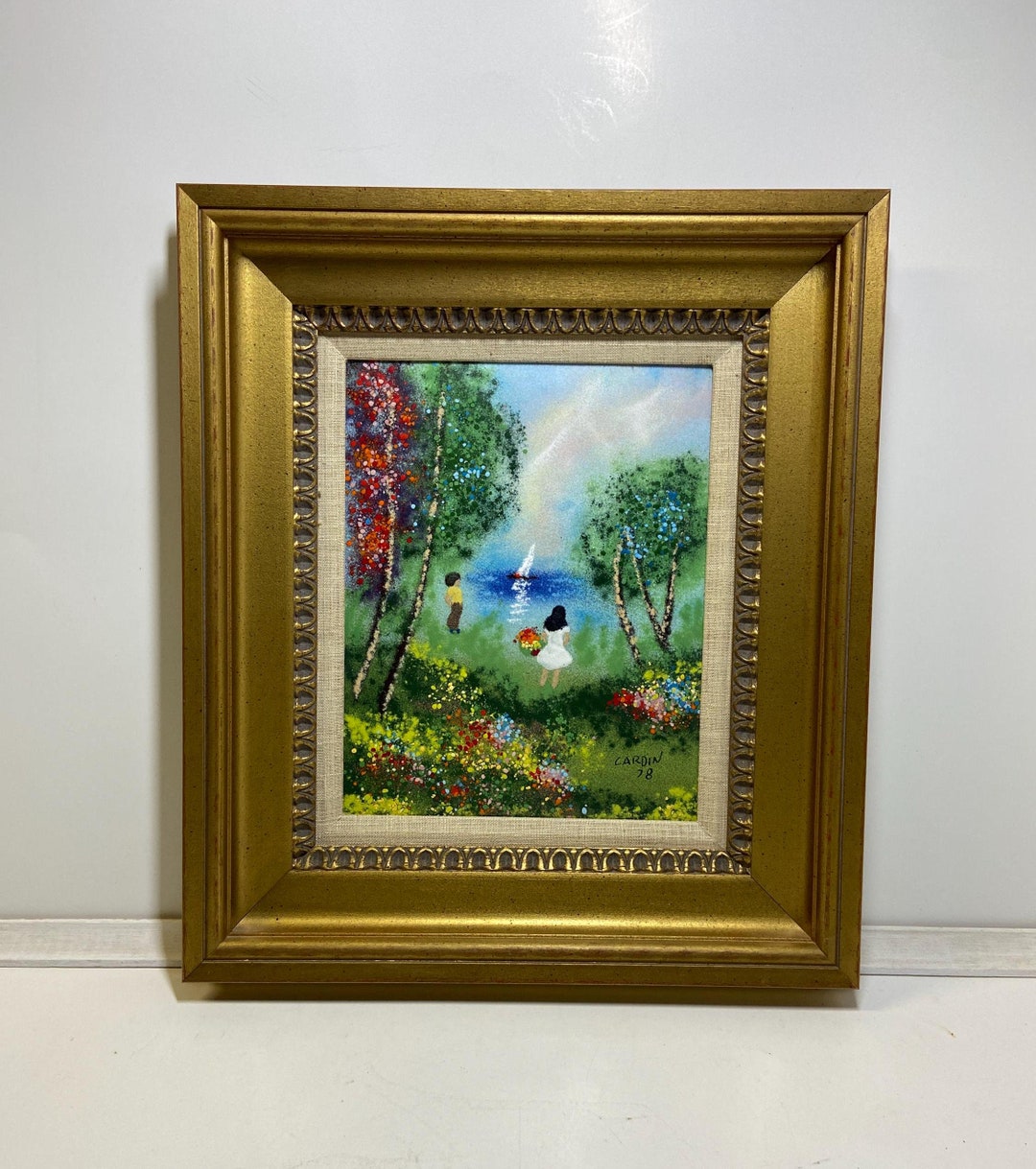 Vintage Louis Cardin Enamel Art Panel, Framed Landscape Painting, 1978 ...