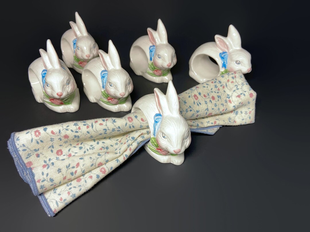 Rabbit Napkin Rings - Ceramic Easter Bunny Napkin Holders - Vintage ...