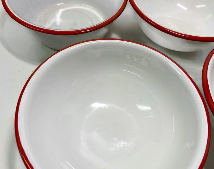 Enamelware White With Red Rims Bowls, Vintage Chippy, Retro Farmhouse ...