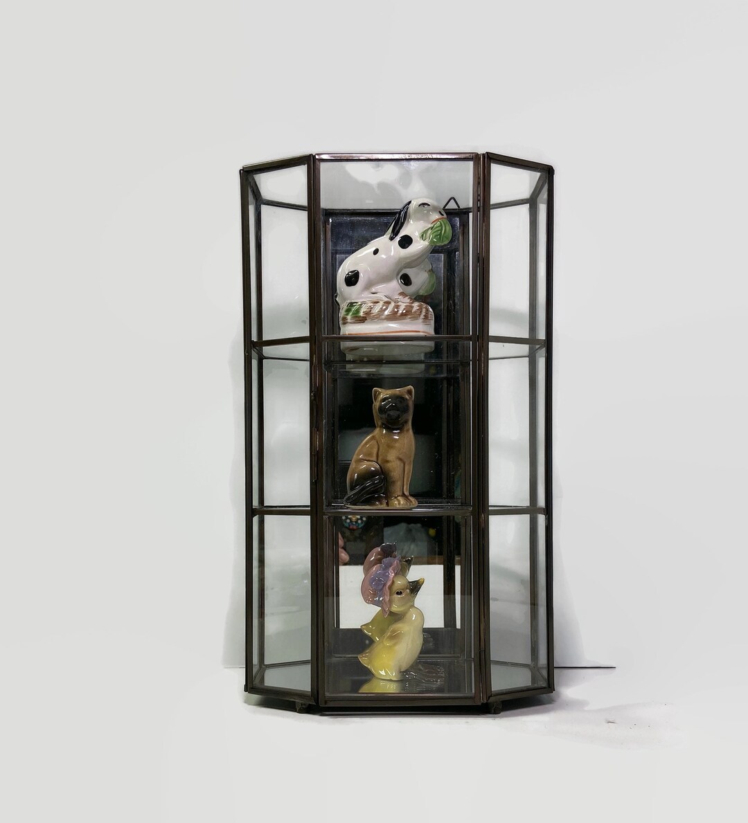 Vintage Glass Display Case With Mirrorred Back, Table Top Display ...
