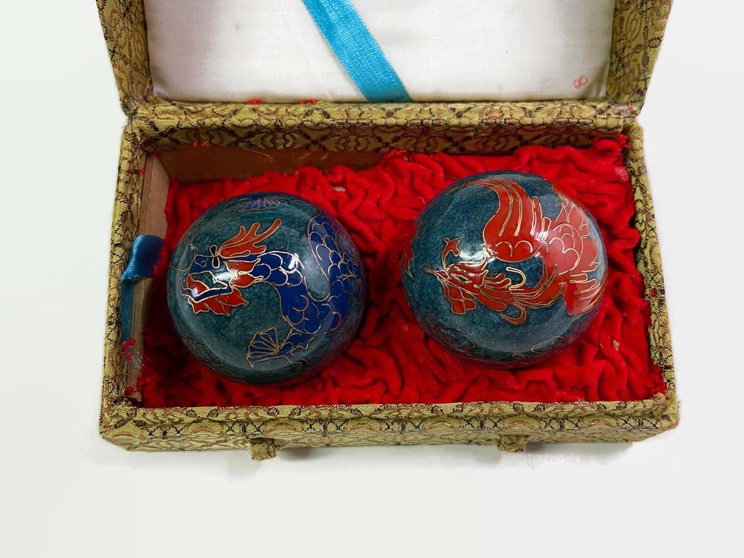Pair of Vintage Chiming Chinese Cloisonné Qi-gong Balls, Boading Balls ...