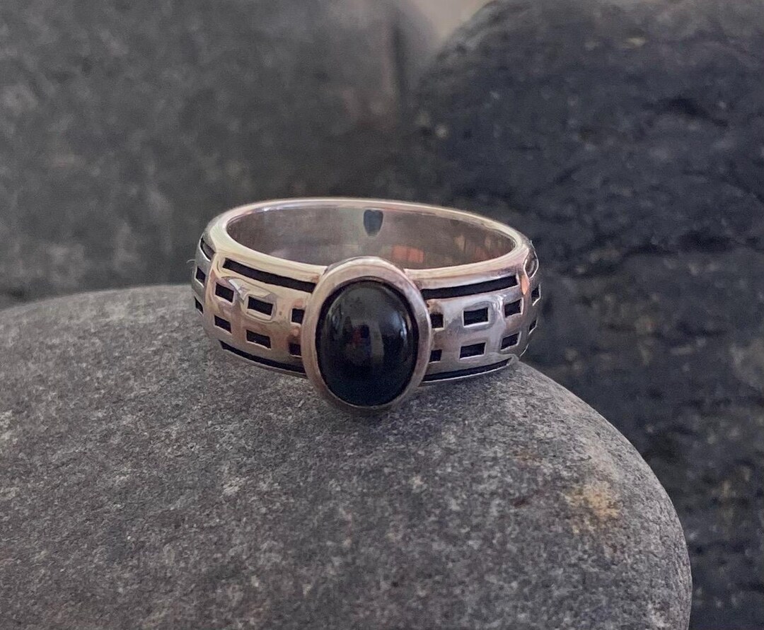Black Onyx Sterling Ring, Vintage Joseph Gladstone 925 IPS Imperial ...