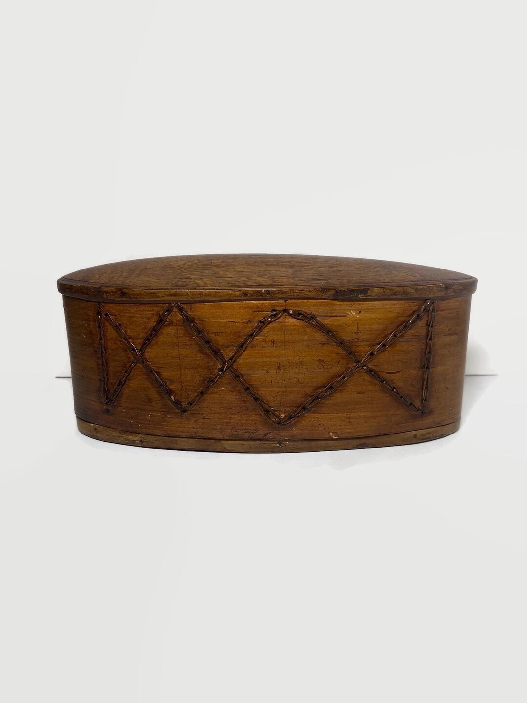 Oval Bent Wood Box, Handcrafted Walnut Folk Art Lidded Box, Native ...