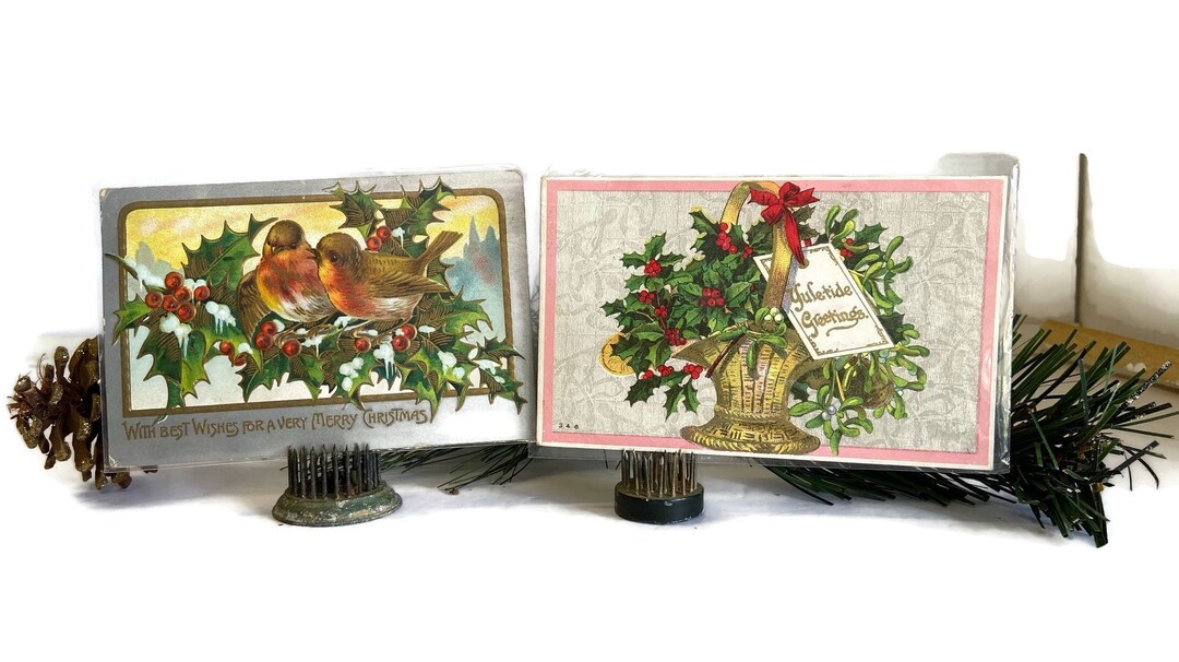 Vintage Holiday Postcards From the 1900s Embossed Foil Designs1900s Foil Embossed Christmas ...