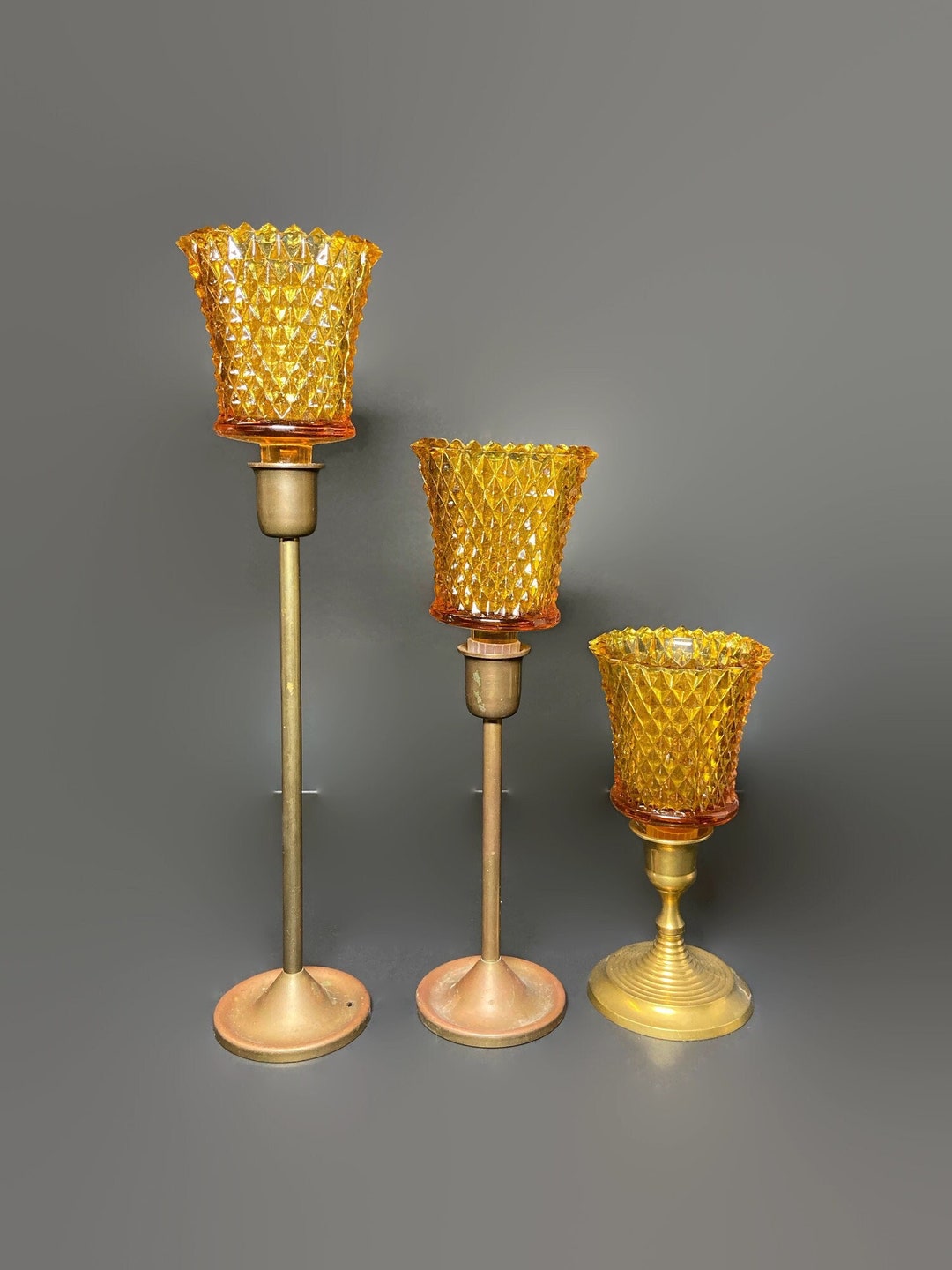 Vintage Amber Pressed Glass Peg Candle Votive Homco Votive Cups ...