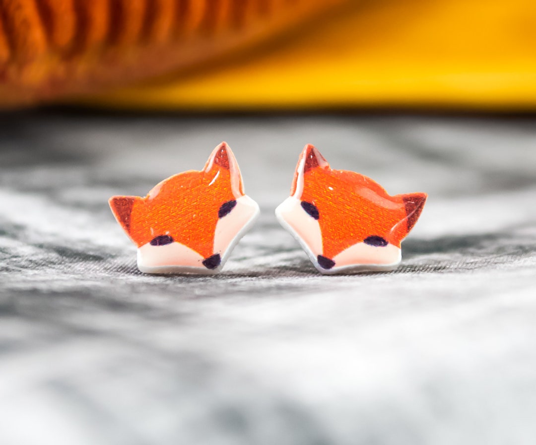 Fox Stud Earrings Plastic Stainless Steel Fox - Etsy