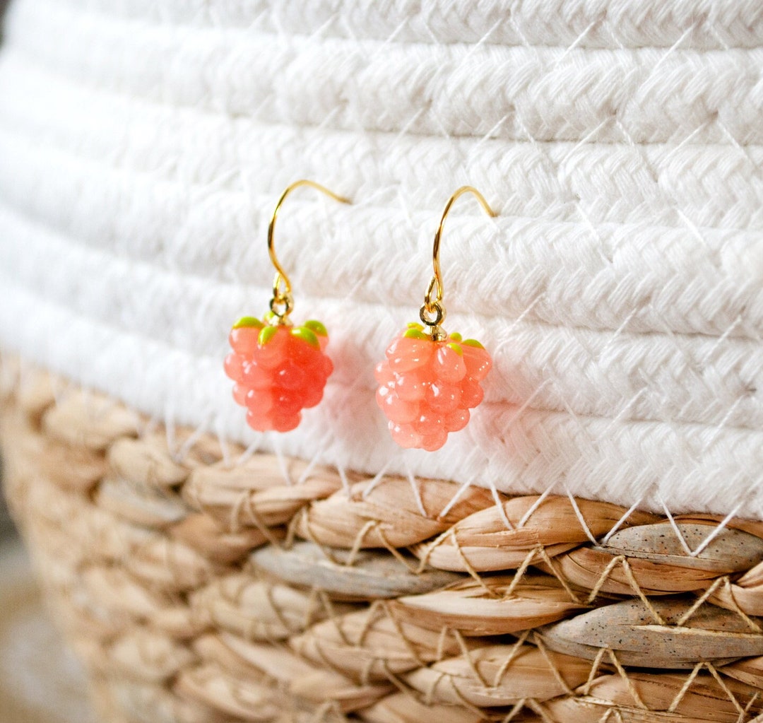 Raspberries Pastel Pink Earrings - Gold-colored - Fruits - Fruit ...