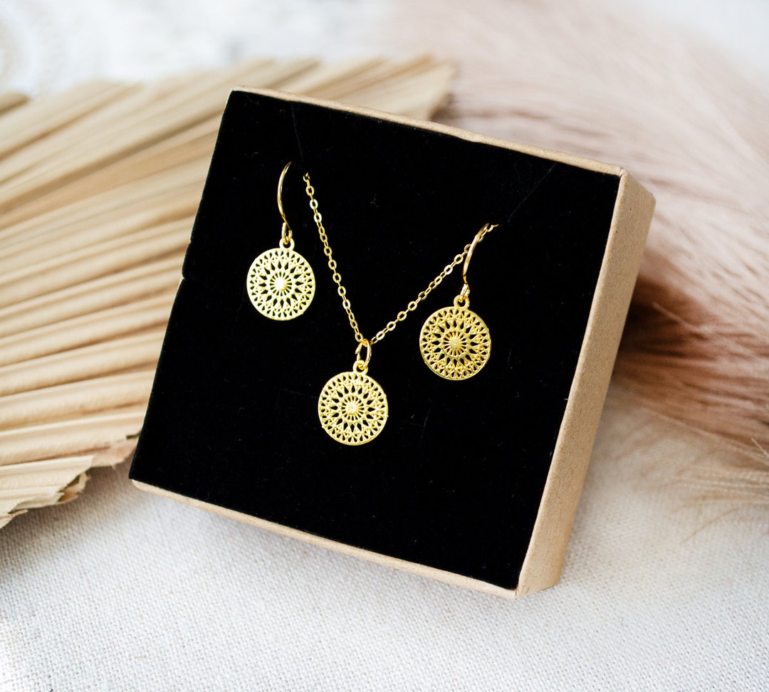 SET Mandala Necklace Earrings Bohemian L Boho L Lace Circle Coin - Etsy