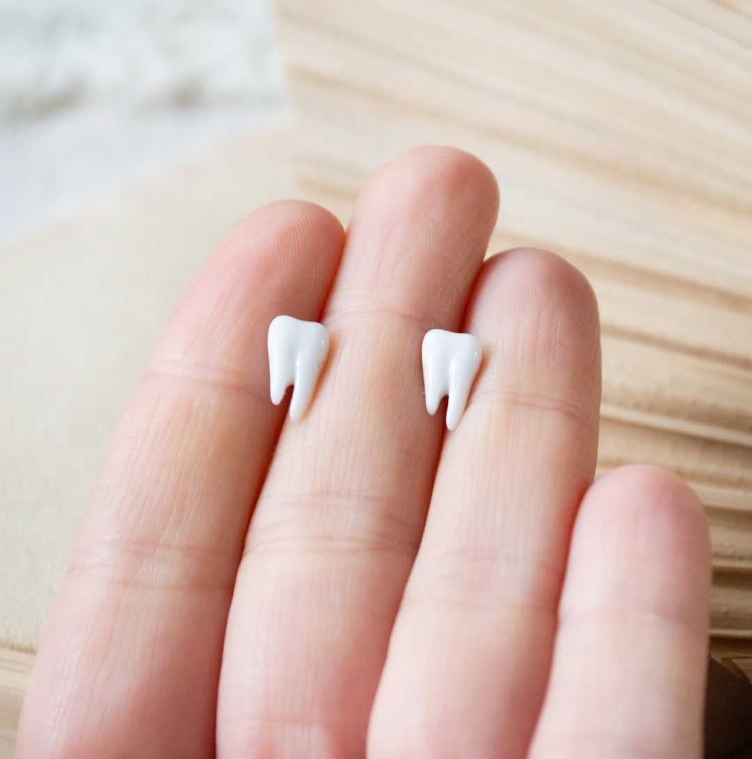 Tooth Stud Earrings - Porcelain - Tooth Stud Earrings - Dentist Tooth ...