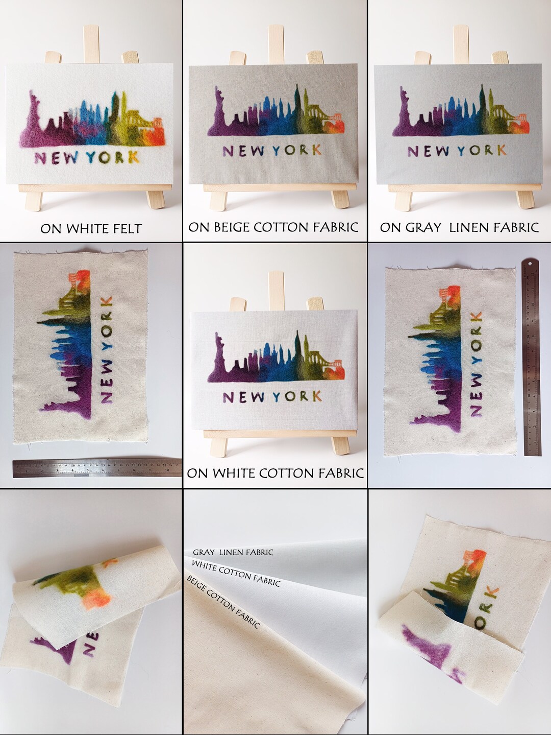 Made to Order Wool Painting Skyline Needle Felted on Fabric Non Framed ...