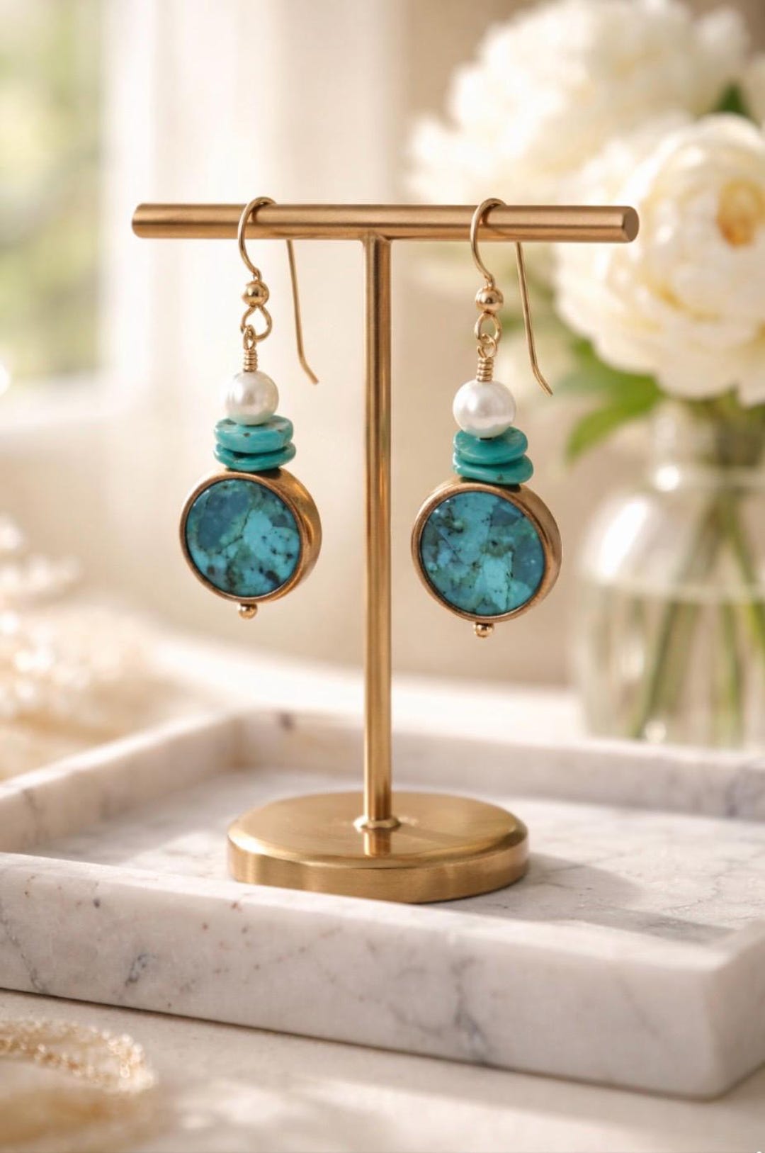 Turquoise With Powered Copper Edge Coin, Turquoise Chip and FW Pearl ...