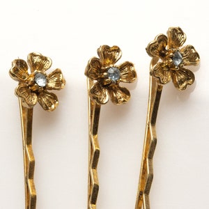 Vintage Gold Light Blue Daisy Hair Pin Trio, Vintage Blue Hair Pins ...
