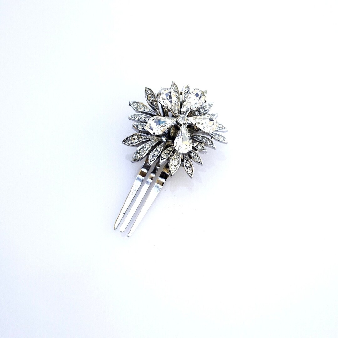 Vintage Flower Hair Comb, Rhinestone Deco Hair Comb, Fancy Prom Hair ...