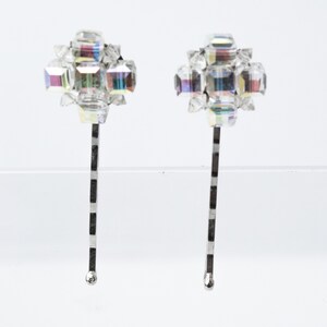 Vintage Aurora Borealis Square Hair Pins, AB Crystal Earring Hair Pins ...