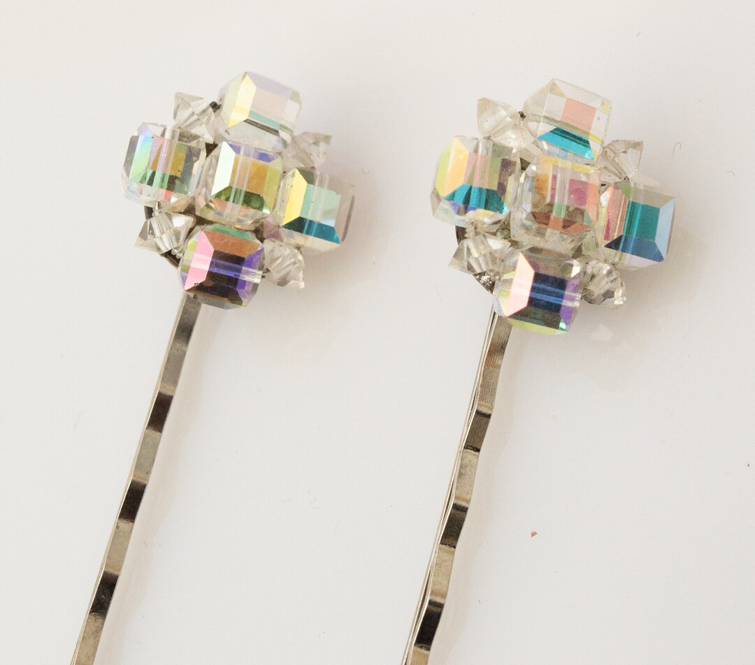 Vintage Aurora Borealis Square Hair Pins AB Crystal Earring - Etsy