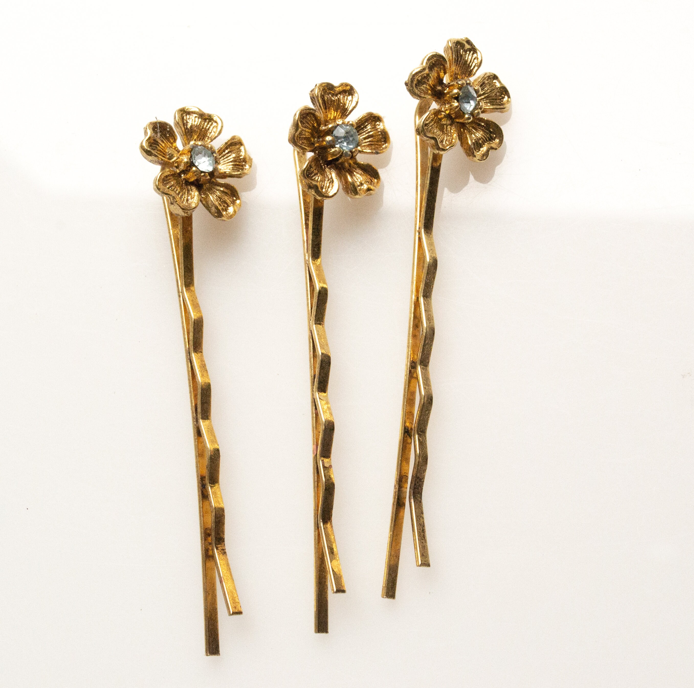 Vintage Gold Light Blue Daisy Hair Pin Trio, Vintage Blue Hair Pins ...