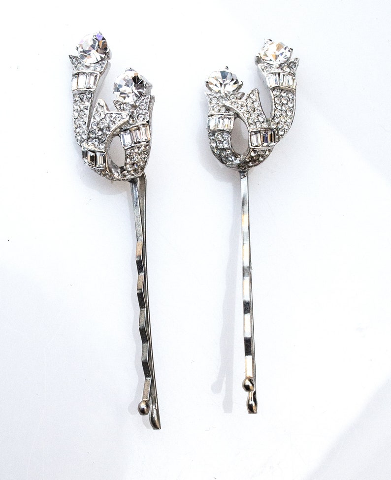 Vintage Deco Crystal Hair Pin Set, Vintage Hair Pins, Classic Wedding ...