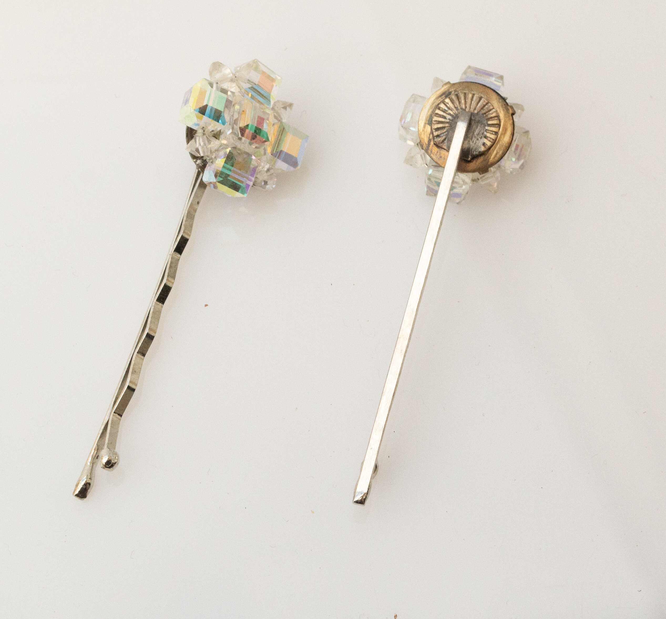 Vintage Aurora Borealis Square Hair Pins, AB Crystal Earring Hair Pins ...