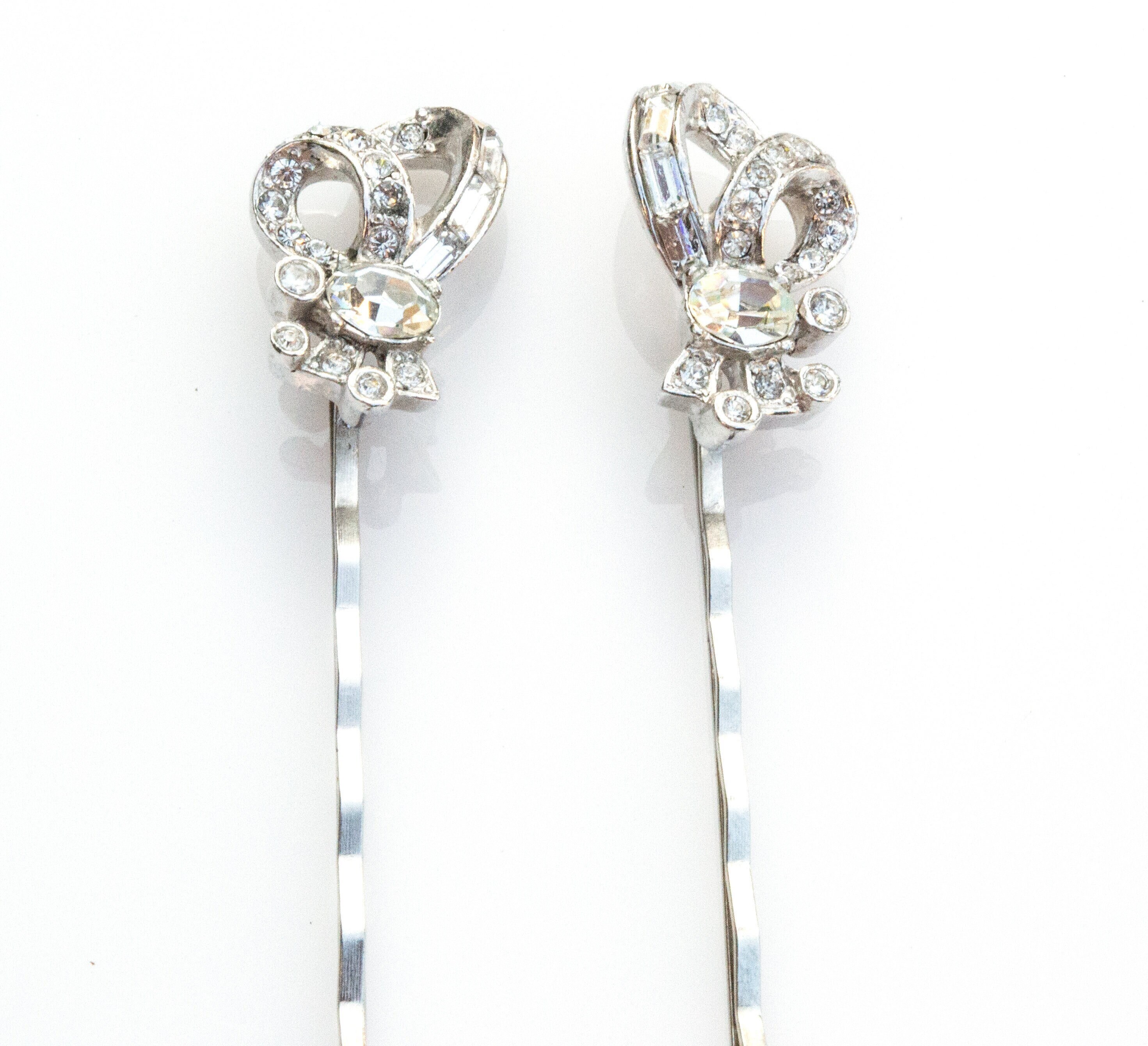 Vintage Deco Crystal Loop Hair Pin Set, Vintage Square Center Looped ...