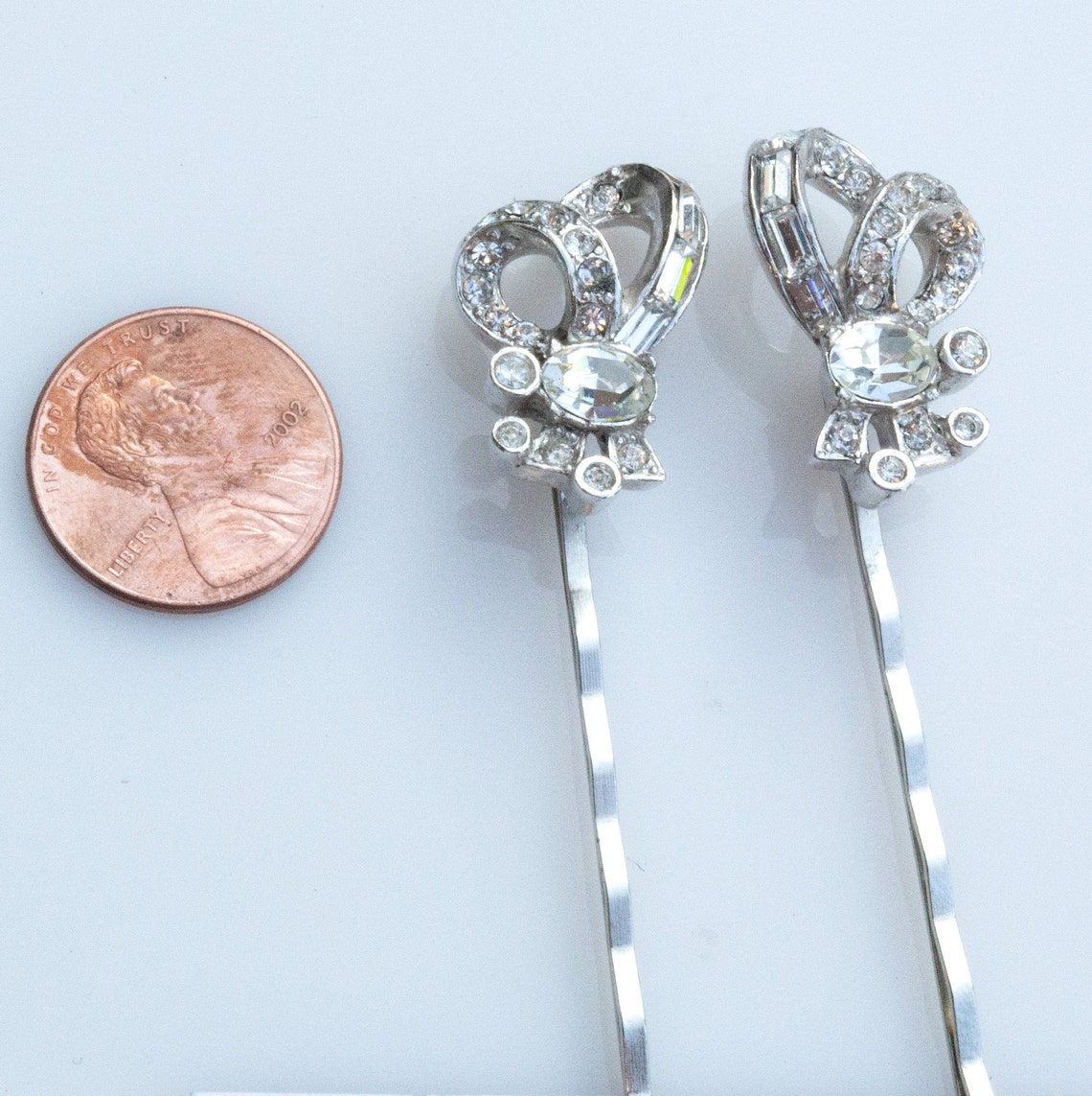 Vintage Deco Crystal Loop Hair Pin Set, Vintage Square Center Looped ...