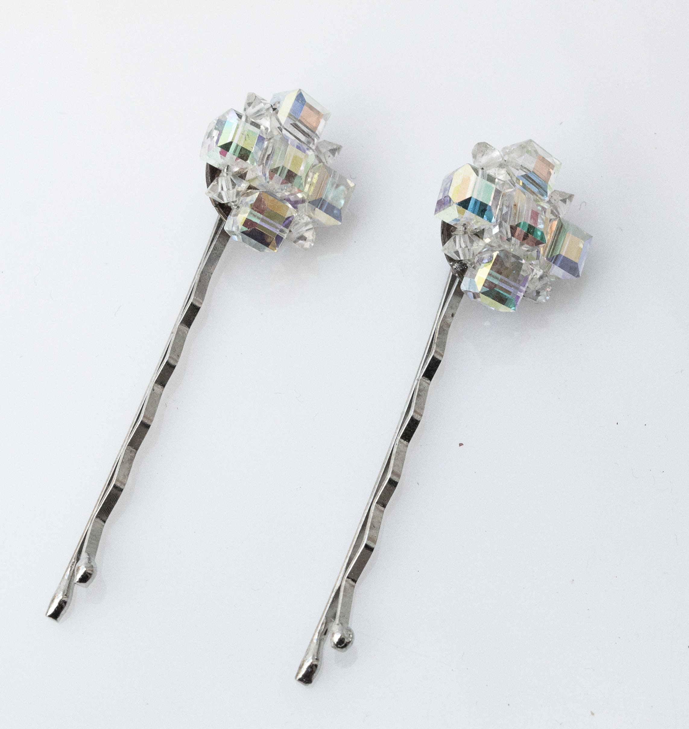 Vintage Aurora Borealis Square Hair Pins, AB Crystal Earring Hair Pins ...