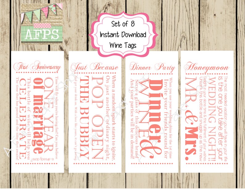 Coral Set of 8 Wine Poem Tags | Etsy