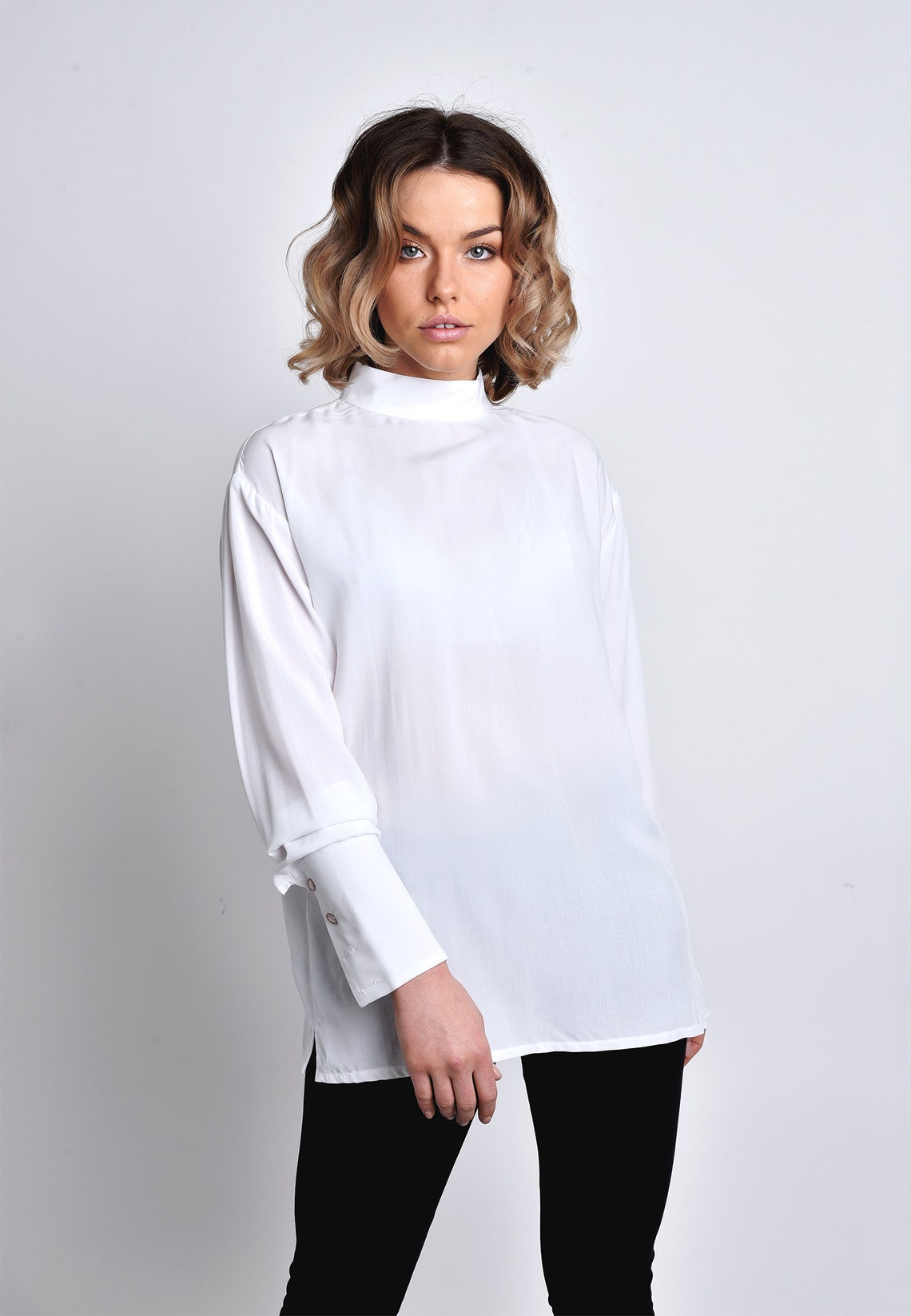 Elegant Stand-up Collar Blouse With Buttons on the Back - Etsy