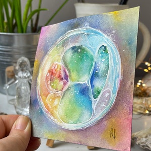 Embryo Painting Original Watercolor in Rainbow Colour Miniature Miracle ...