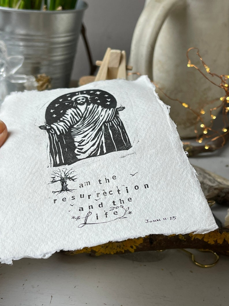 Jesus Christ Linocut Print and a Handmade Calligraphy Bible Quote I Am ...
