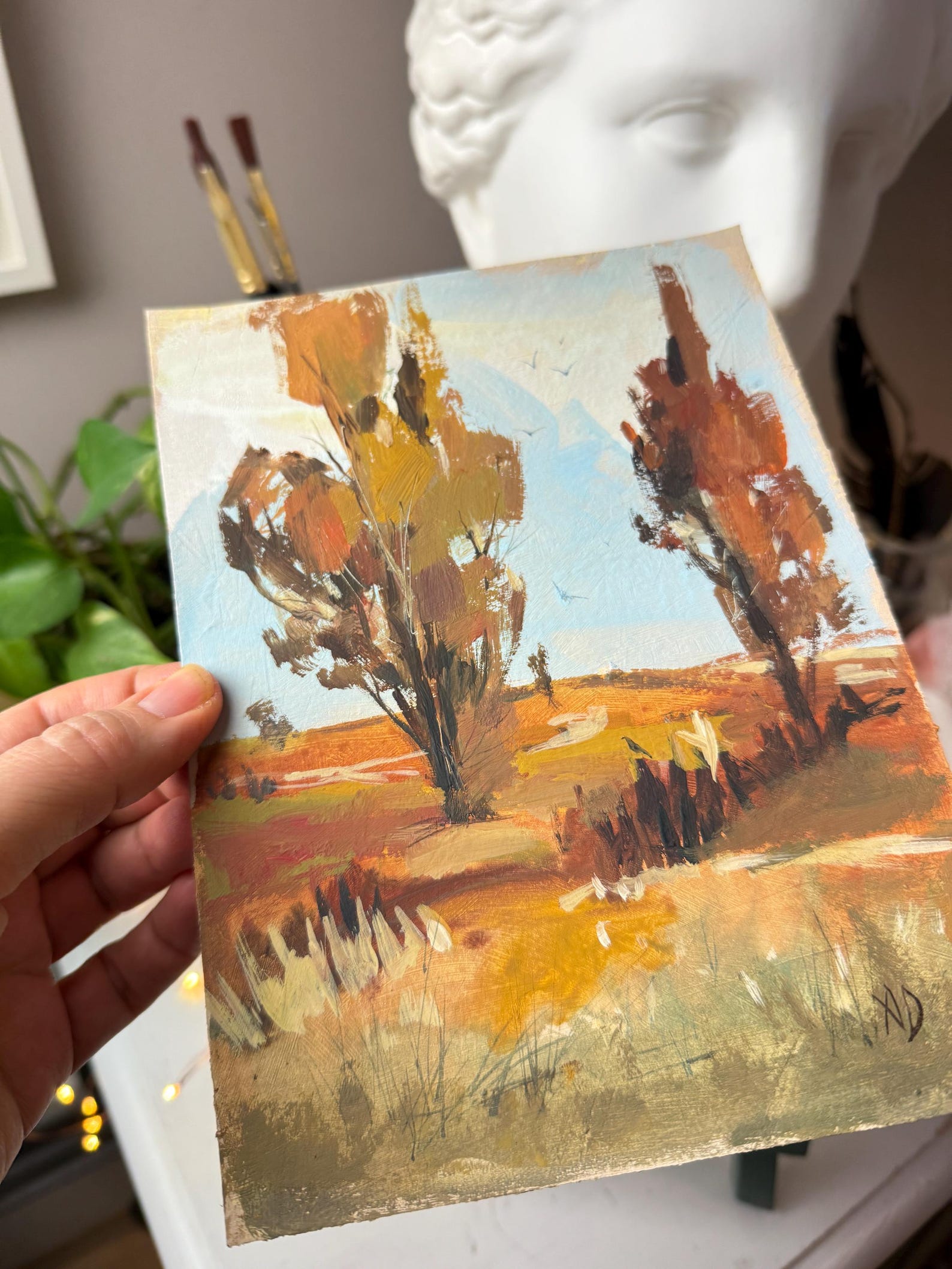 Original Gouache Autumn Landscape Painting, Impressionist Impasto Art ...