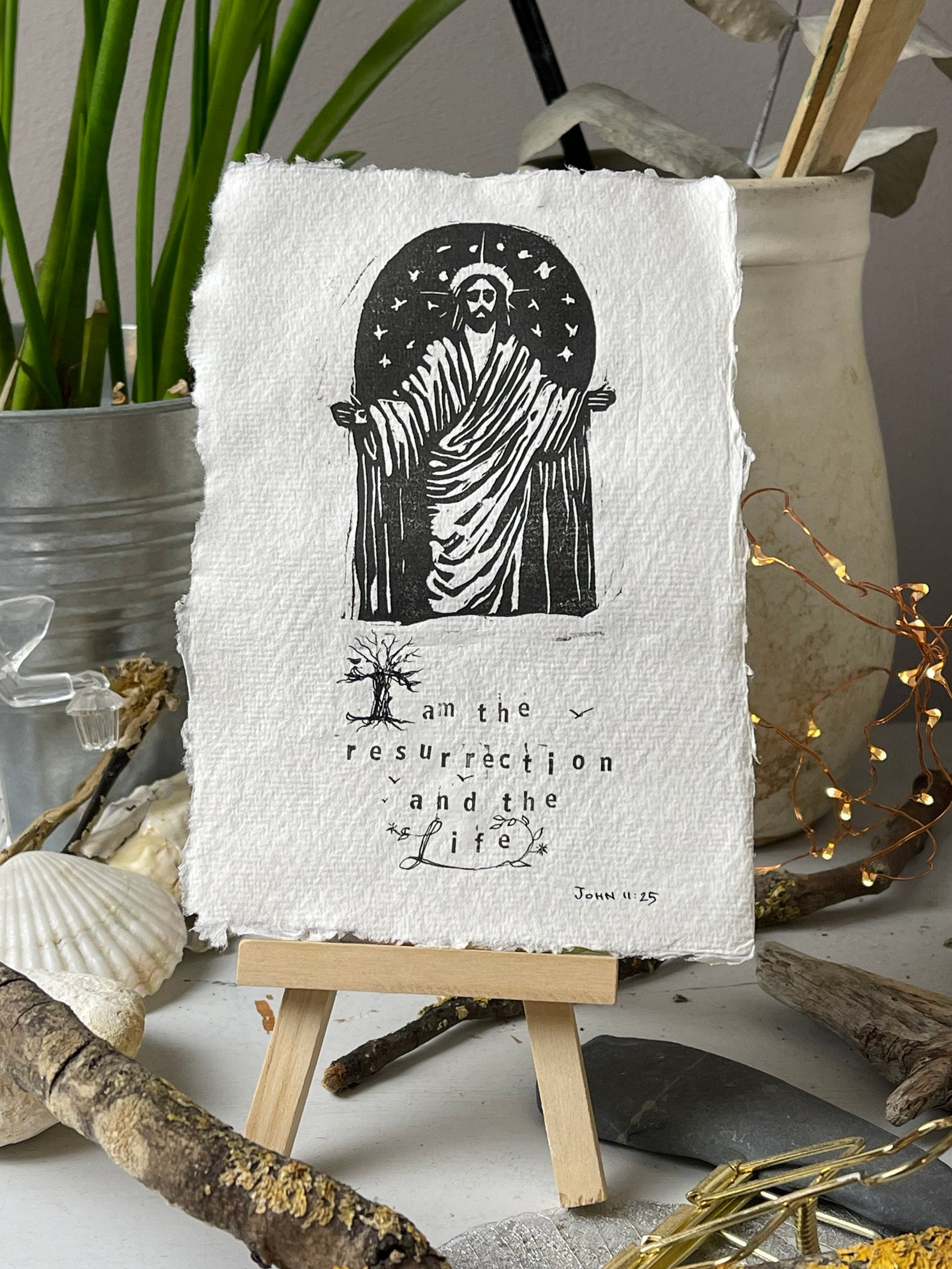Jesus Christ Linocut Print and a Handmade Calligraphy Bible Quote I Am ...