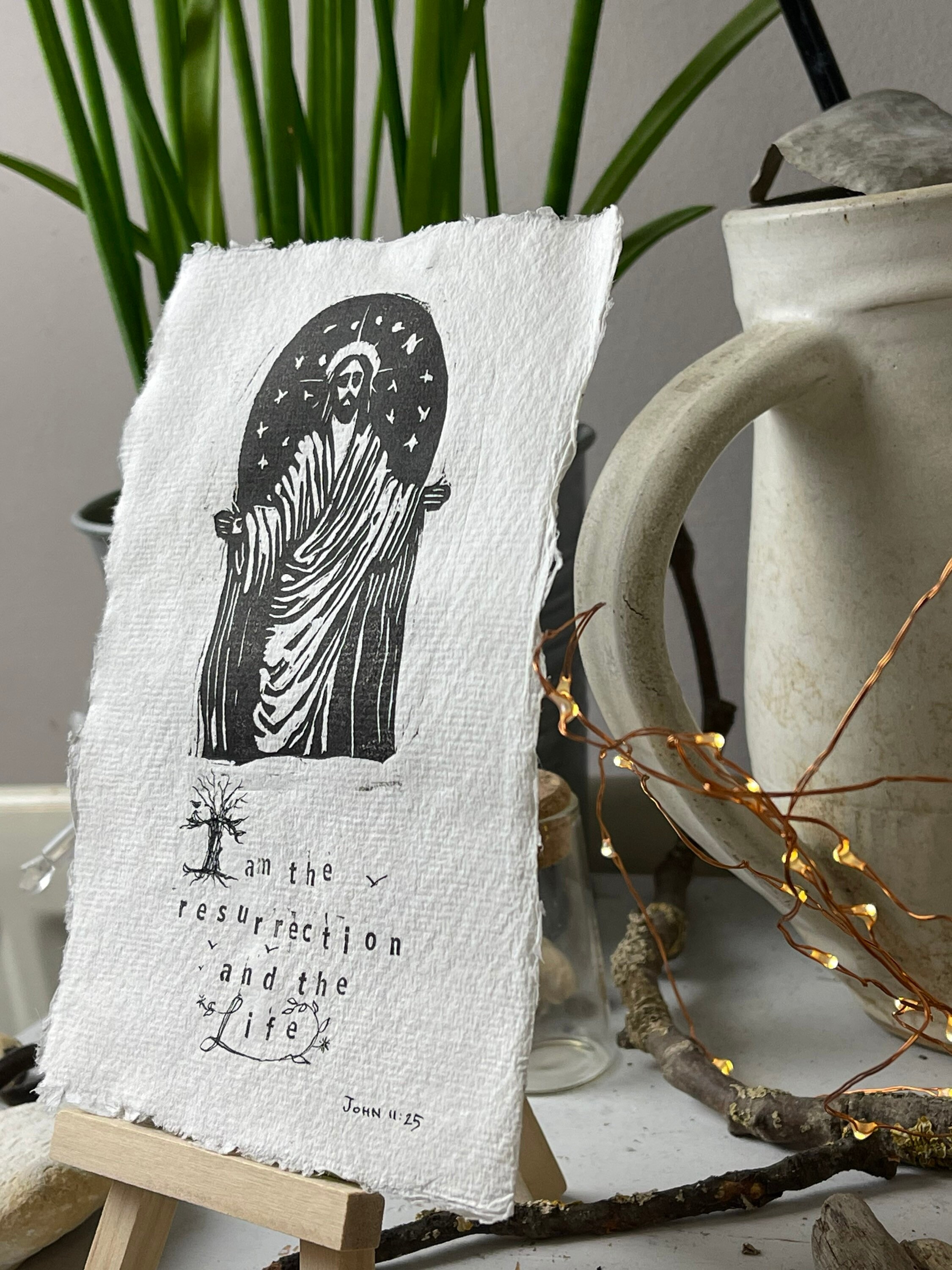 Jesus Christ Linocut Print and a Handmade Calligraphy Bible Quote I Am ...