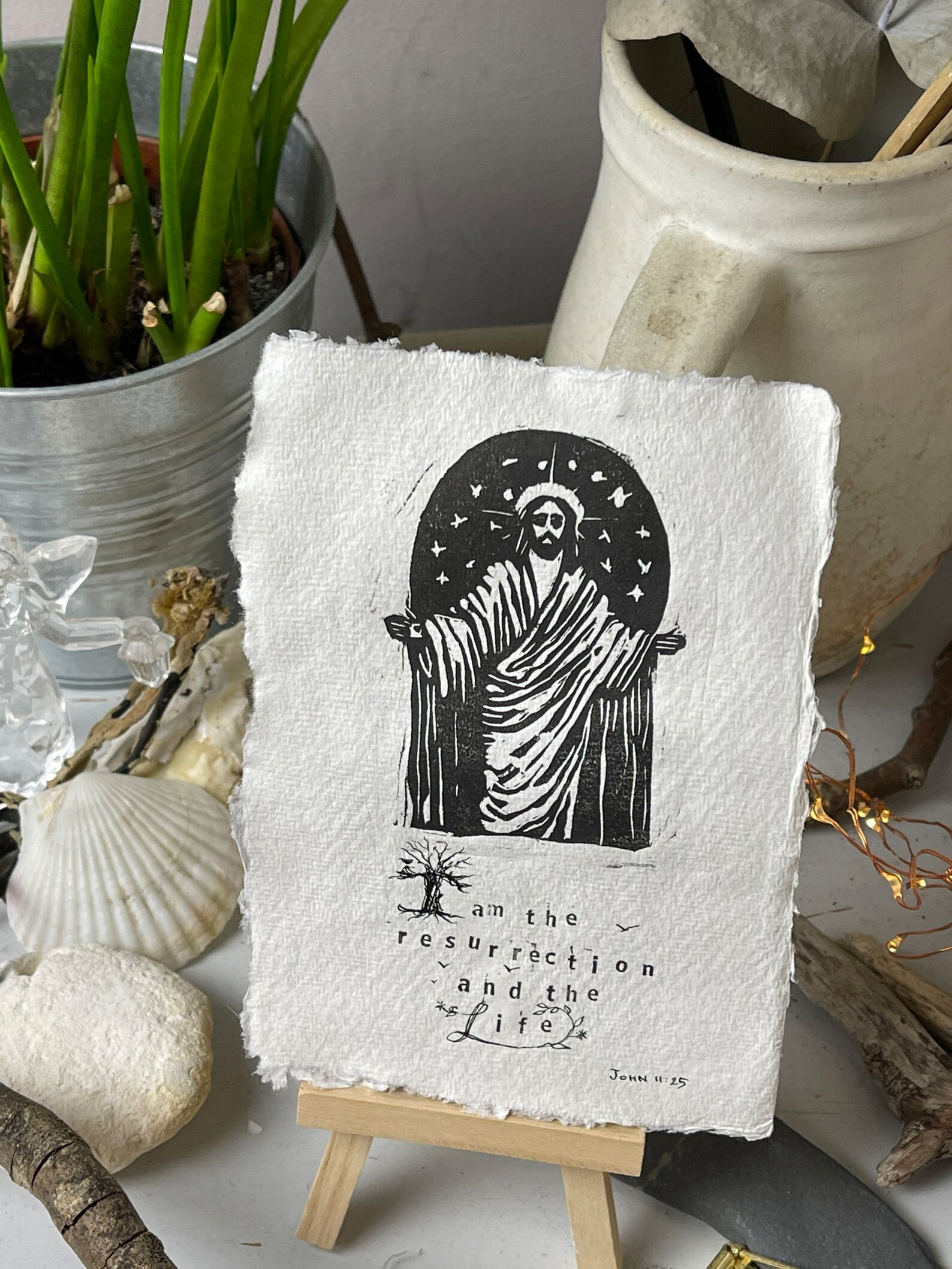 Jesus Christ Linocut Print and a Handmade Calligraphy Bible Quote I Am ...