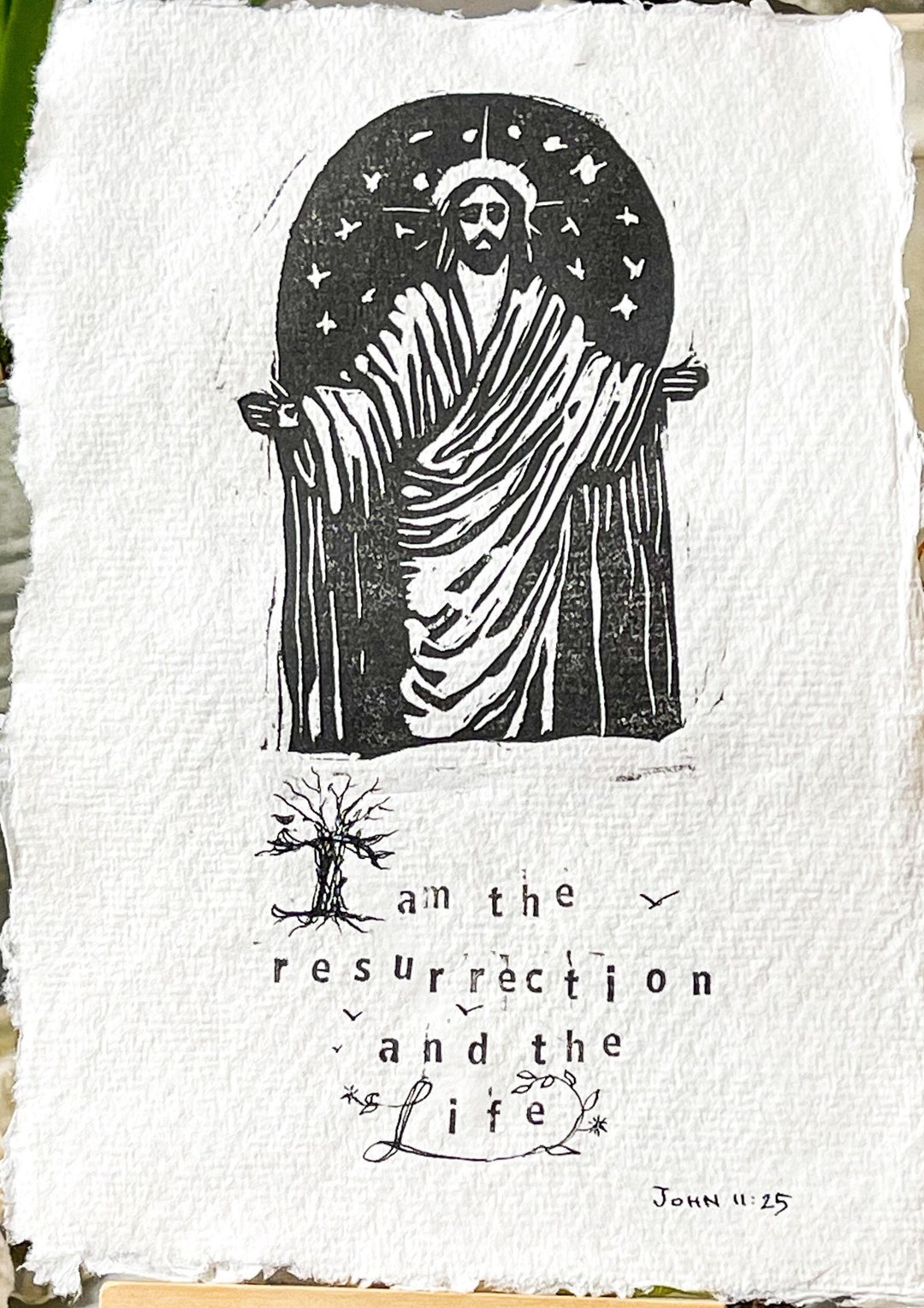 Jesus Christ Linocut Print and a Handmade Calligraphy Bible Quote I Am ...