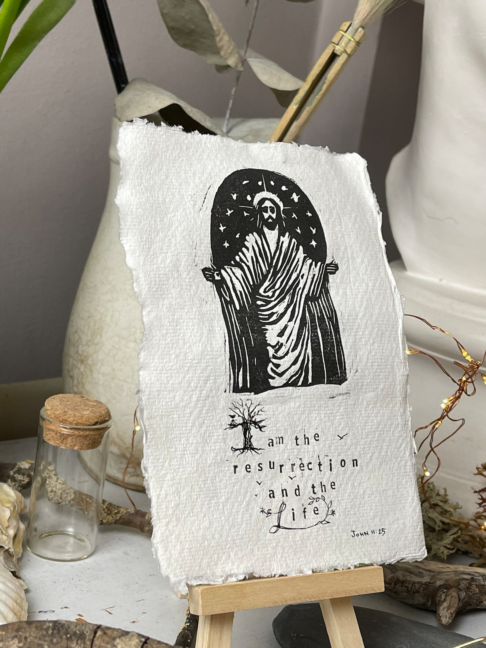 Jesus Christ Linocut Print and a Handmade Calligraphy Bible Quote I Am ...
