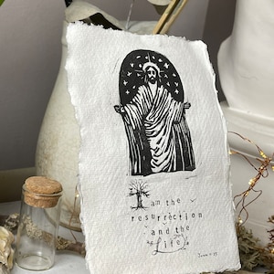 Jesus Christ Linocut Print and a Handmade Calligraphy Bible Quote I Am ...