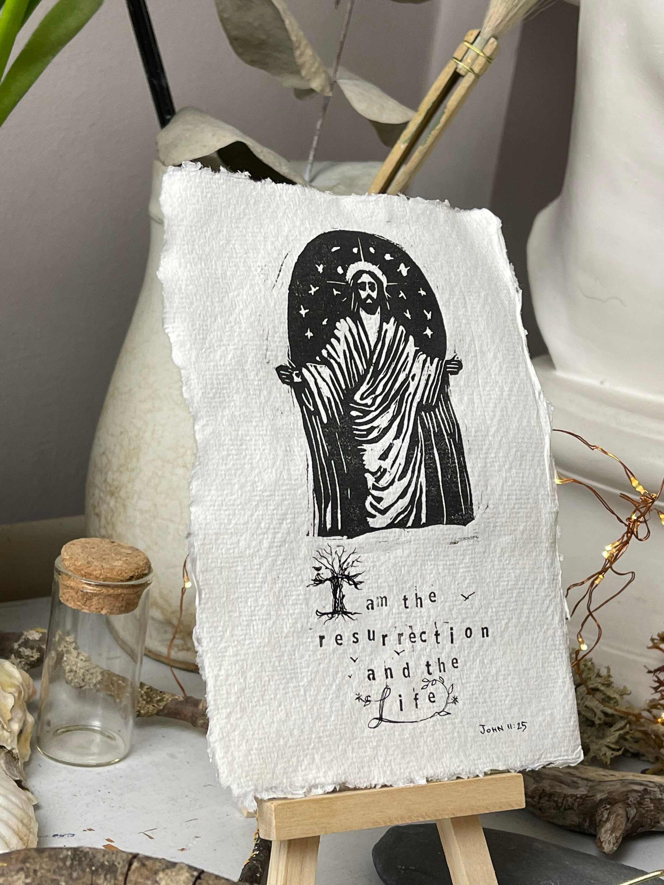Jesus Christ Linocut Print and a Handmade Calligraphy Bible Quote I Am ...